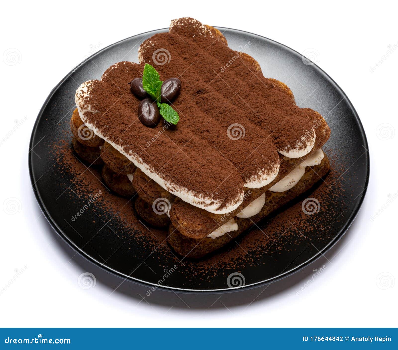 Classic Tiramisu Dessert on Ceramic Plate Isolated on White Background ...