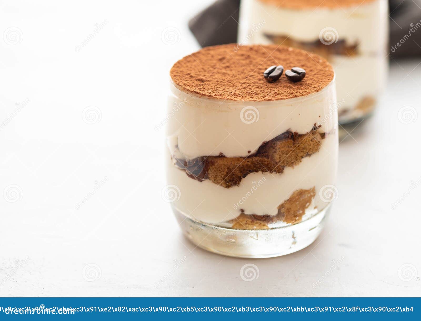 Classic Tiramisu In A Glass On A White Background. Copy Space. Stock ...