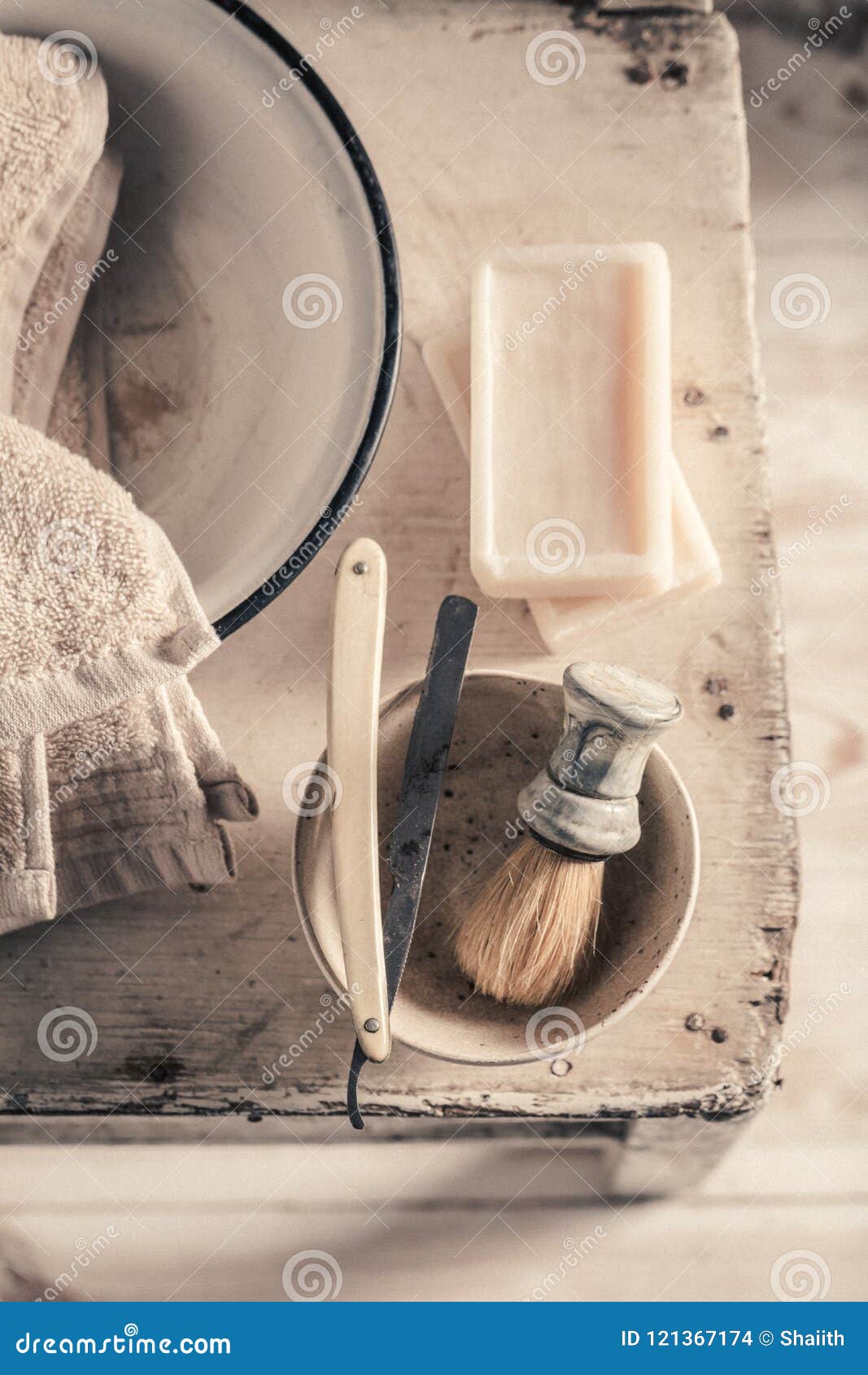 Classic Tools for Shave. Sharp Razor, Soap and Brush Stock Photo ...