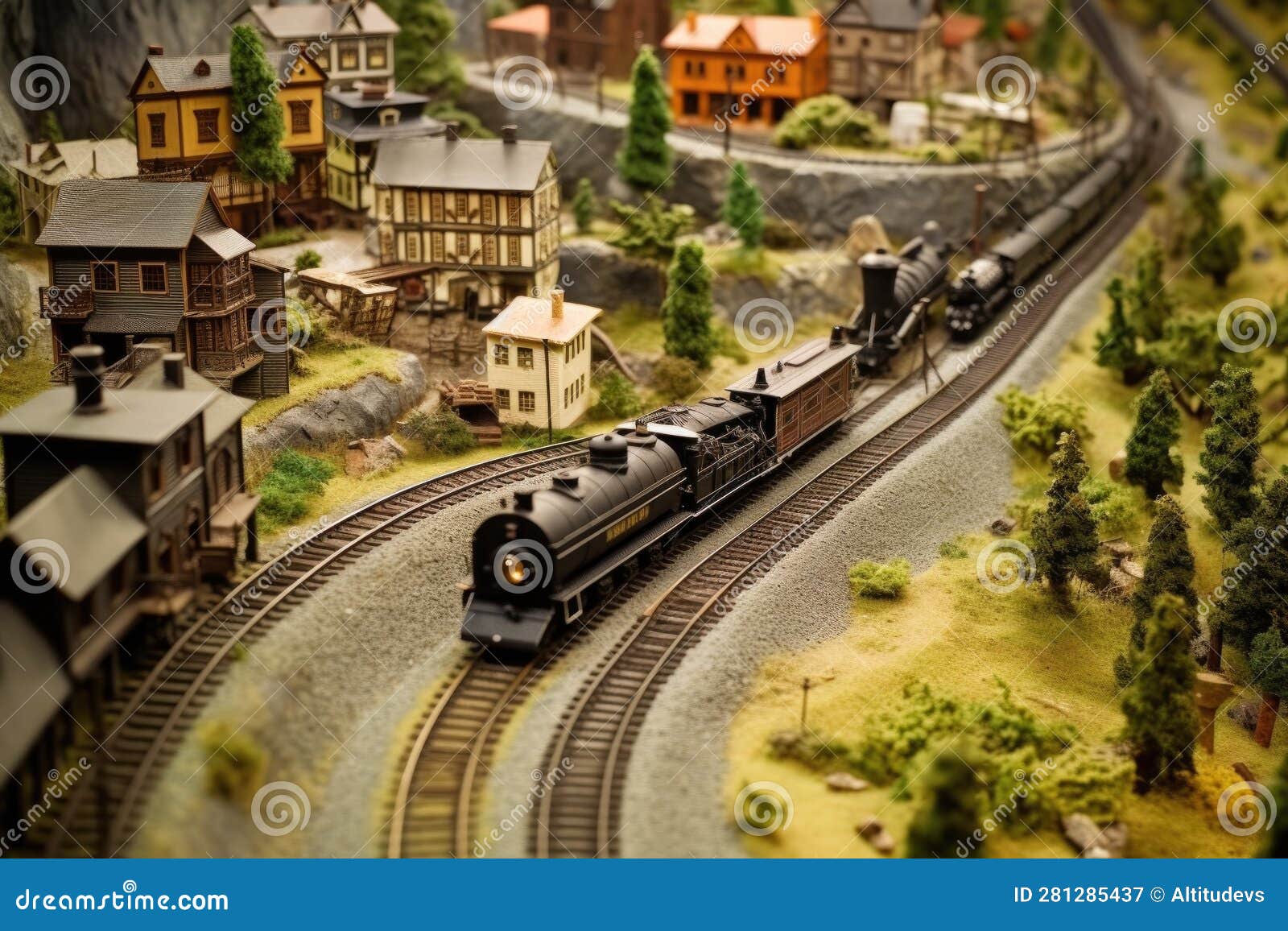 Classic Train Set on an Old-fashioned Track Layout Stock Illustration ...