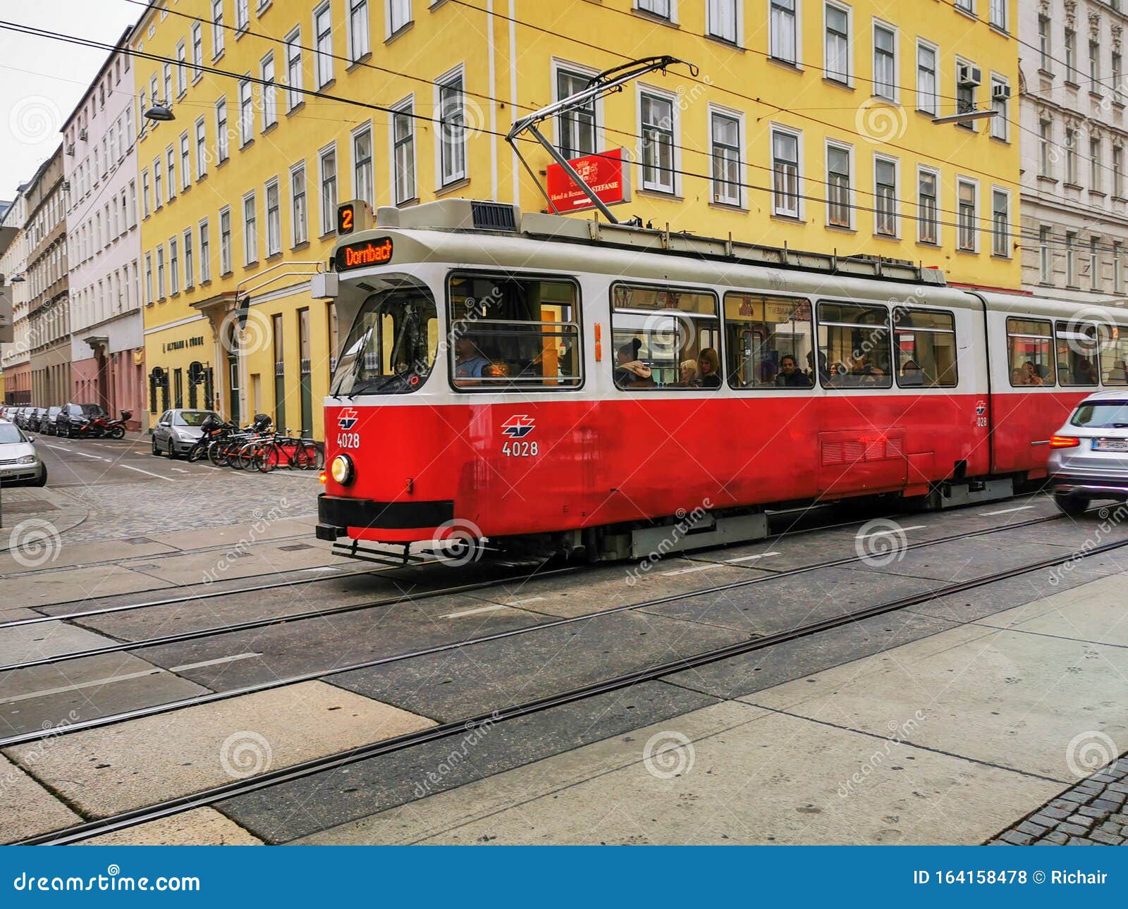 Classic tram in Vienna editorial stock photo. Image of track - 164158478