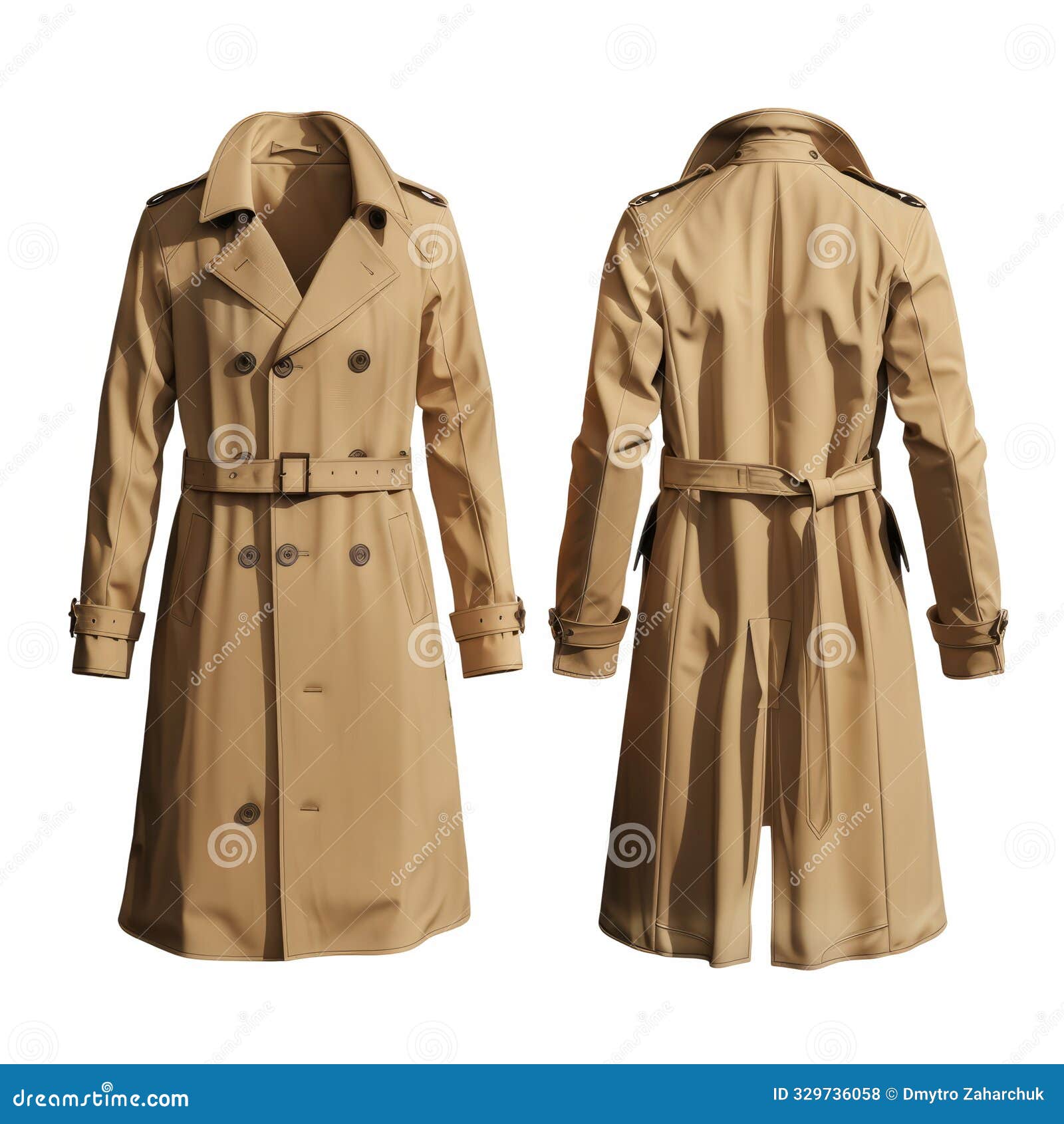 Classic Trench Coat Mockup with Front and Back Design on White ...
