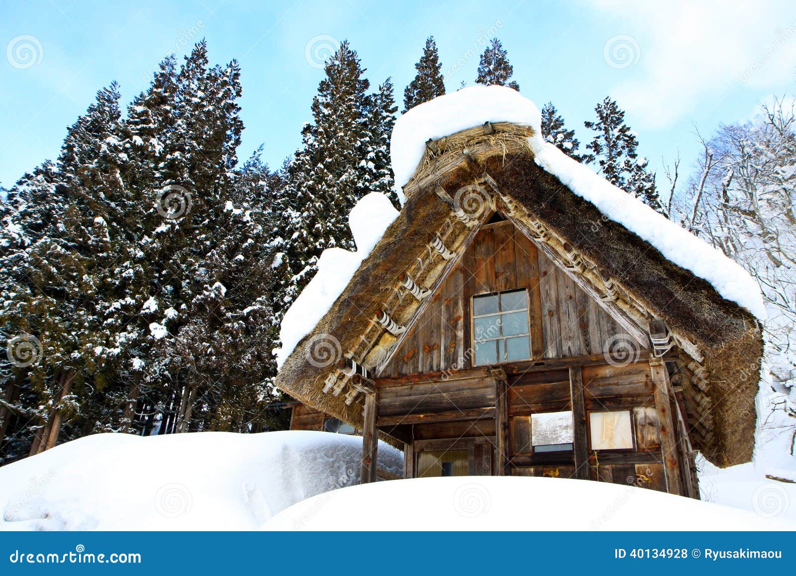 Classic Triangle House Around Snow Mountain Stock Photo - Image of ...