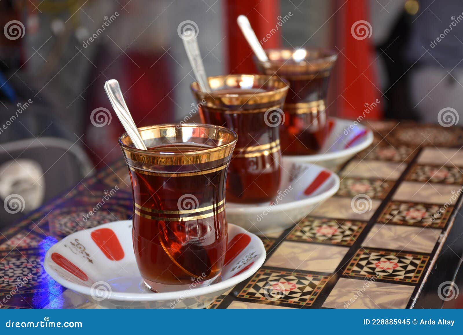 Classic Turkish Tea in Teacups and Backgammon Underneath Stock Image ...