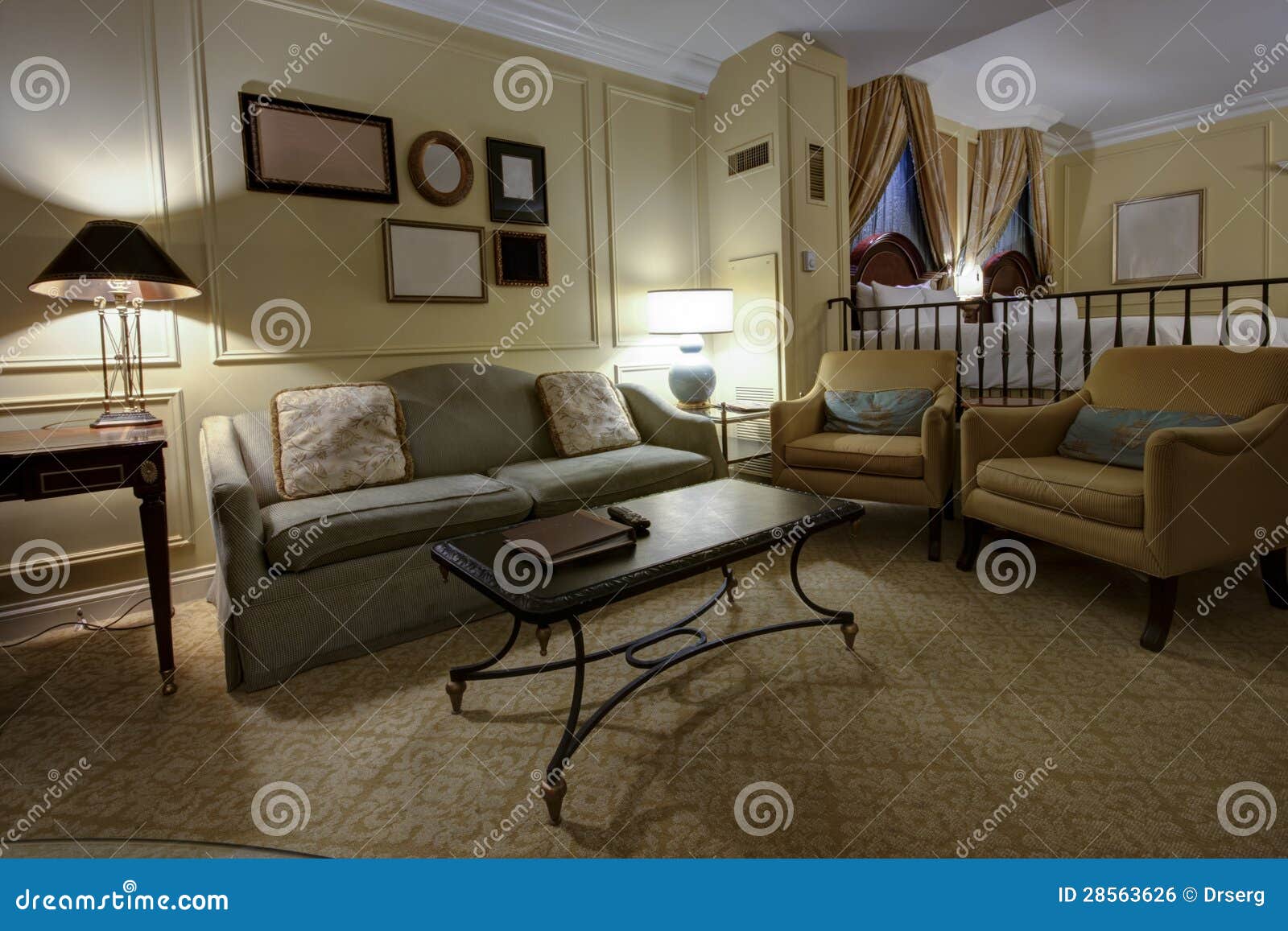 Classic Two Level Room with Sofa and Bed Stock Photo - Image of ...