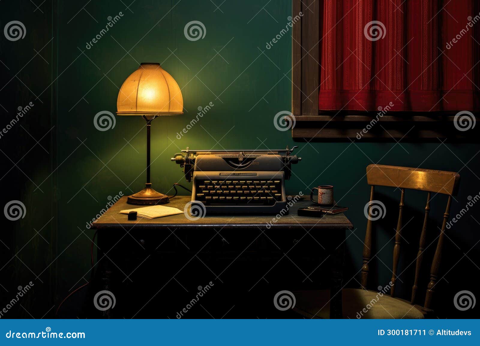 A Classic Typewriter Featuring a Typed Poem, Highlighted by a Desk Lamp ...