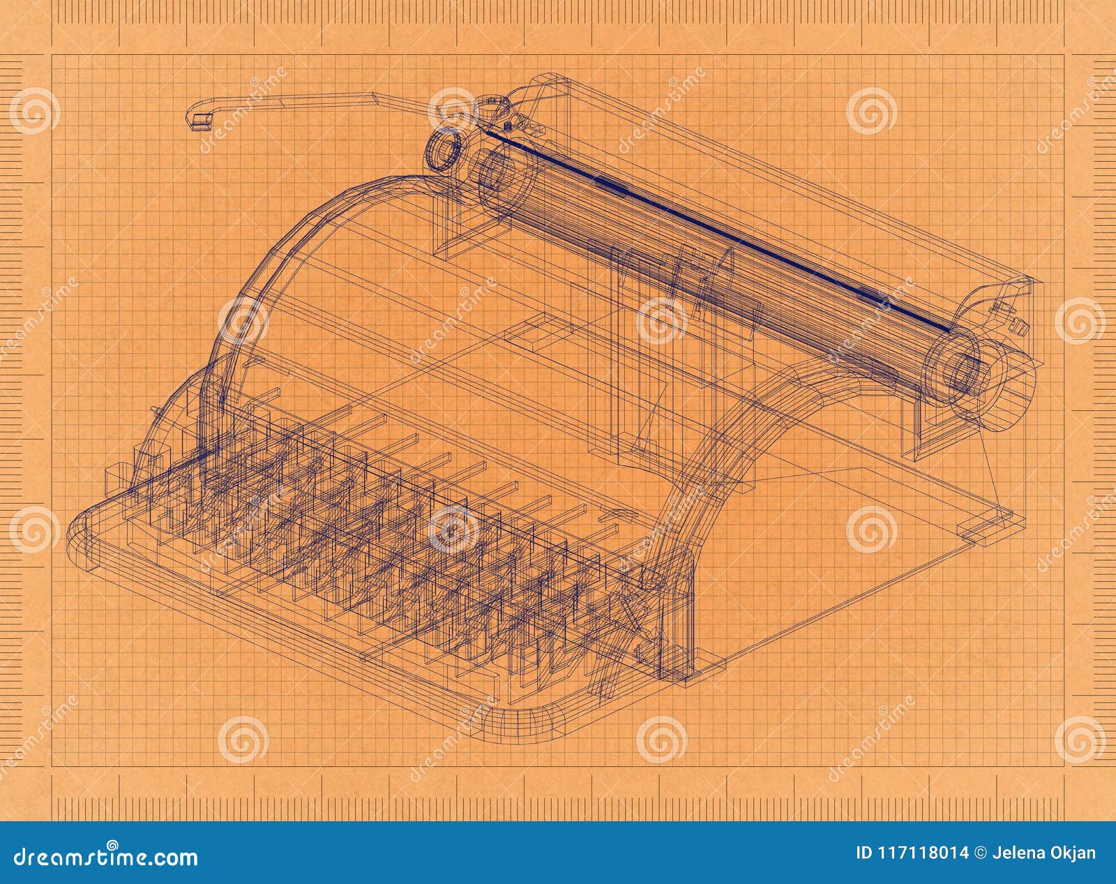 Classic Typewriter - Retro Blueprint Stock Photo - Image of drafting ...