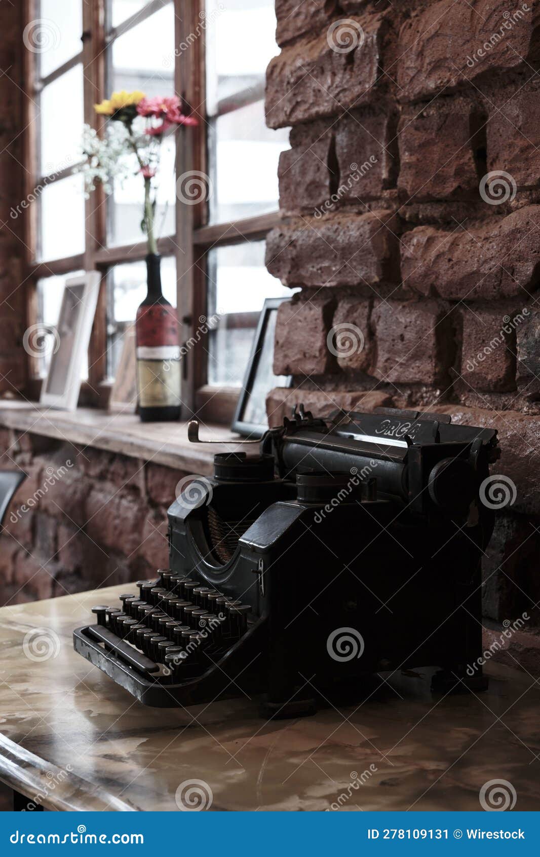 Classic Typewriter on a Wooden Table in Front of a Window Stock Image ...