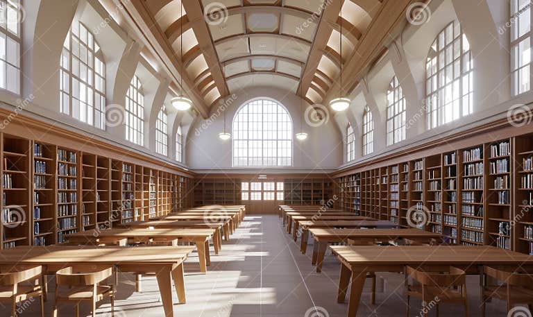 Classic University Library Interior with High Ceilings Stock Image ...