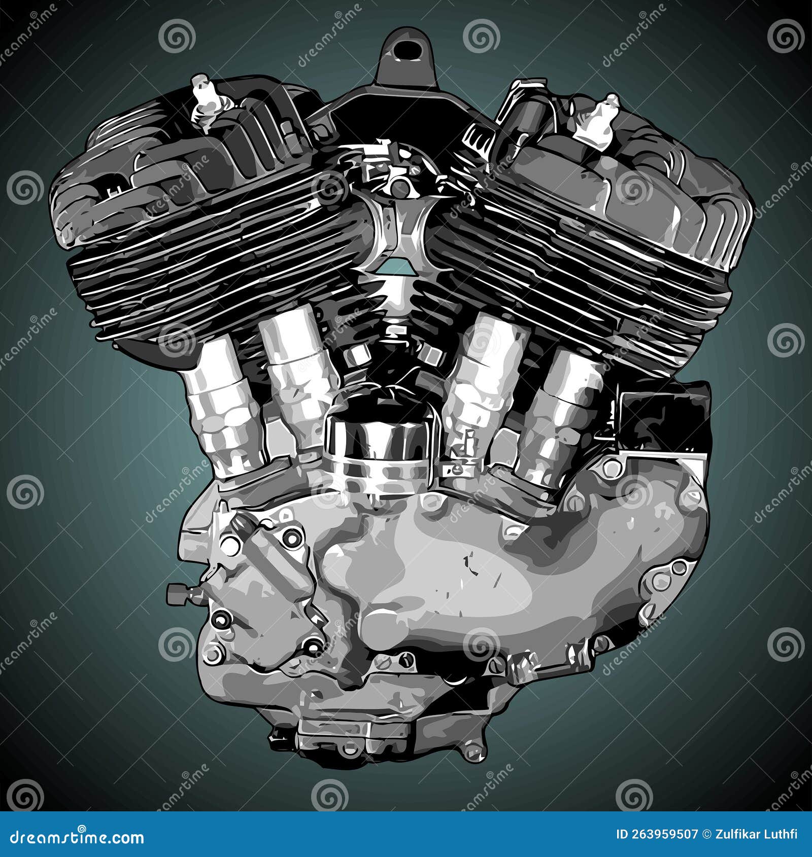 Classic v twin engine stock vector. Illustration of design - 263959507