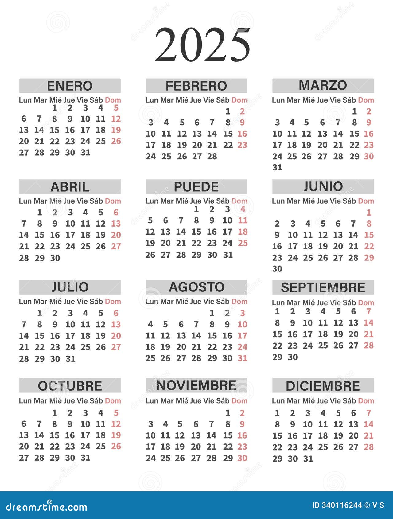 Classic 2025 Monthly Calendar Template A Printable Design Vector ...