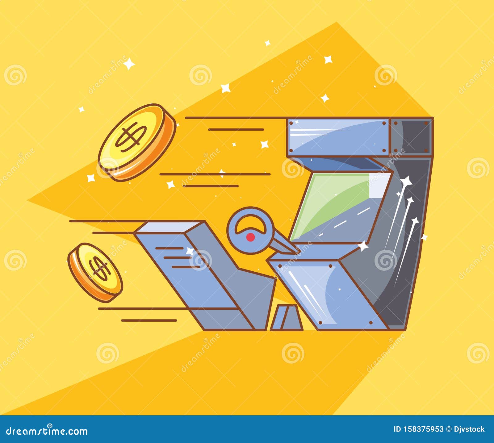Classic Video Game Console of Coins with Car Wheel Stock Illustration ...