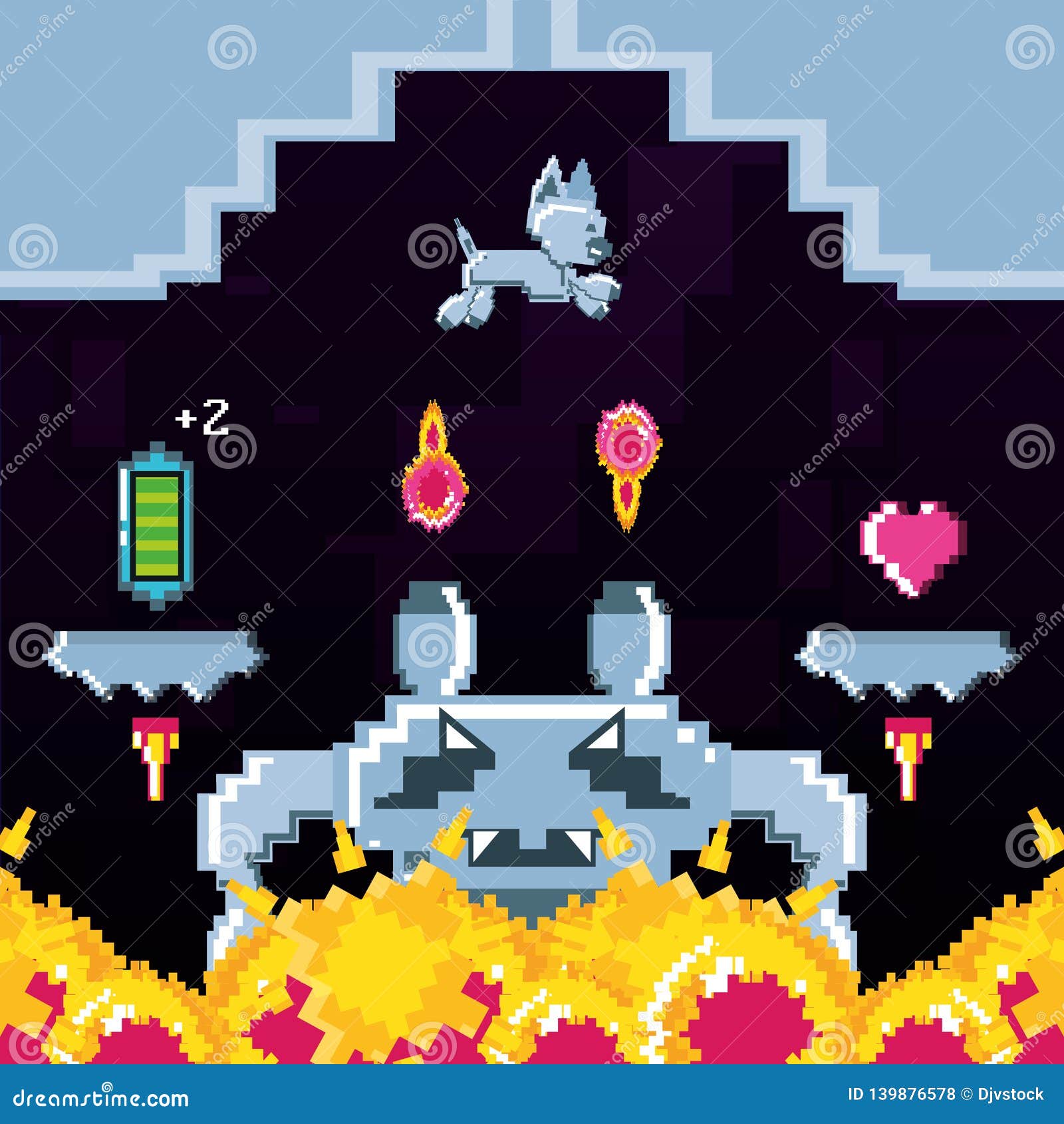 Classic Video Game Scene with Flame Stock Vector - Illustration of ...