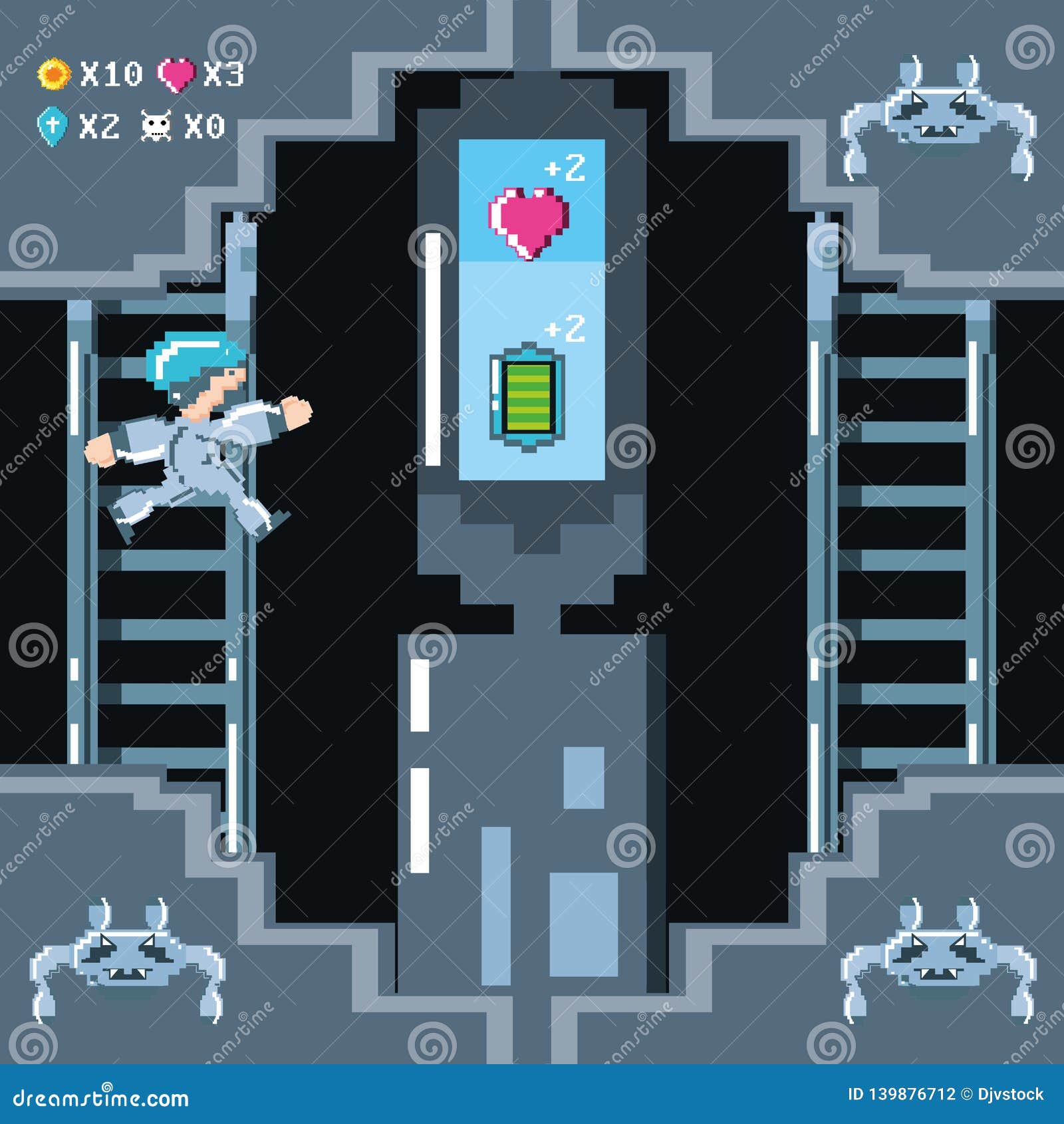 Classic Video Game Scene with Warrior in Stairs Stock Vector ...