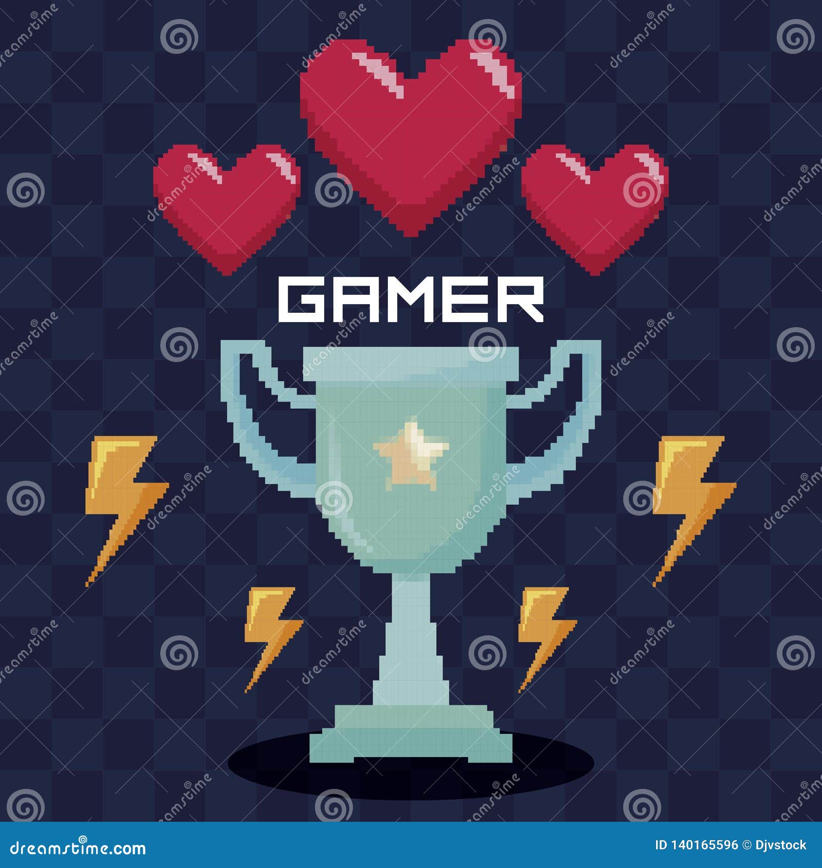Classic Video Game Trophy and Hearts Stock Vector - Illustration of ...