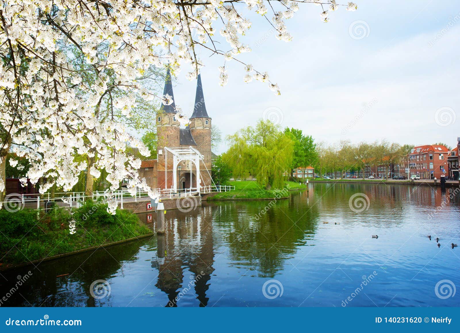 Classic View on Old Delft, Netherlands Stock Photo - Image of ...