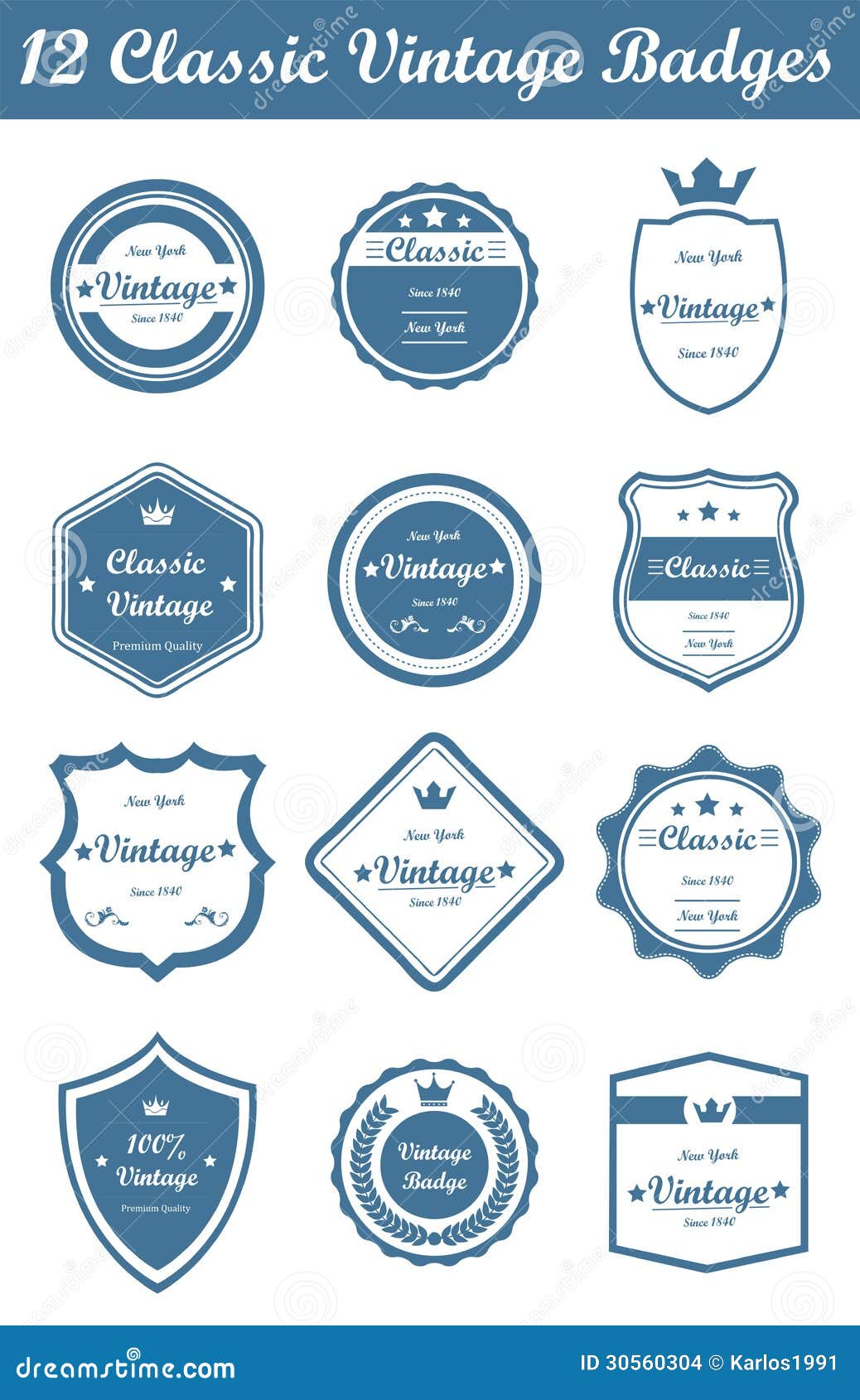 12 Classic Vintage Badges (Blue) Stock Vector - Illustration of style ...