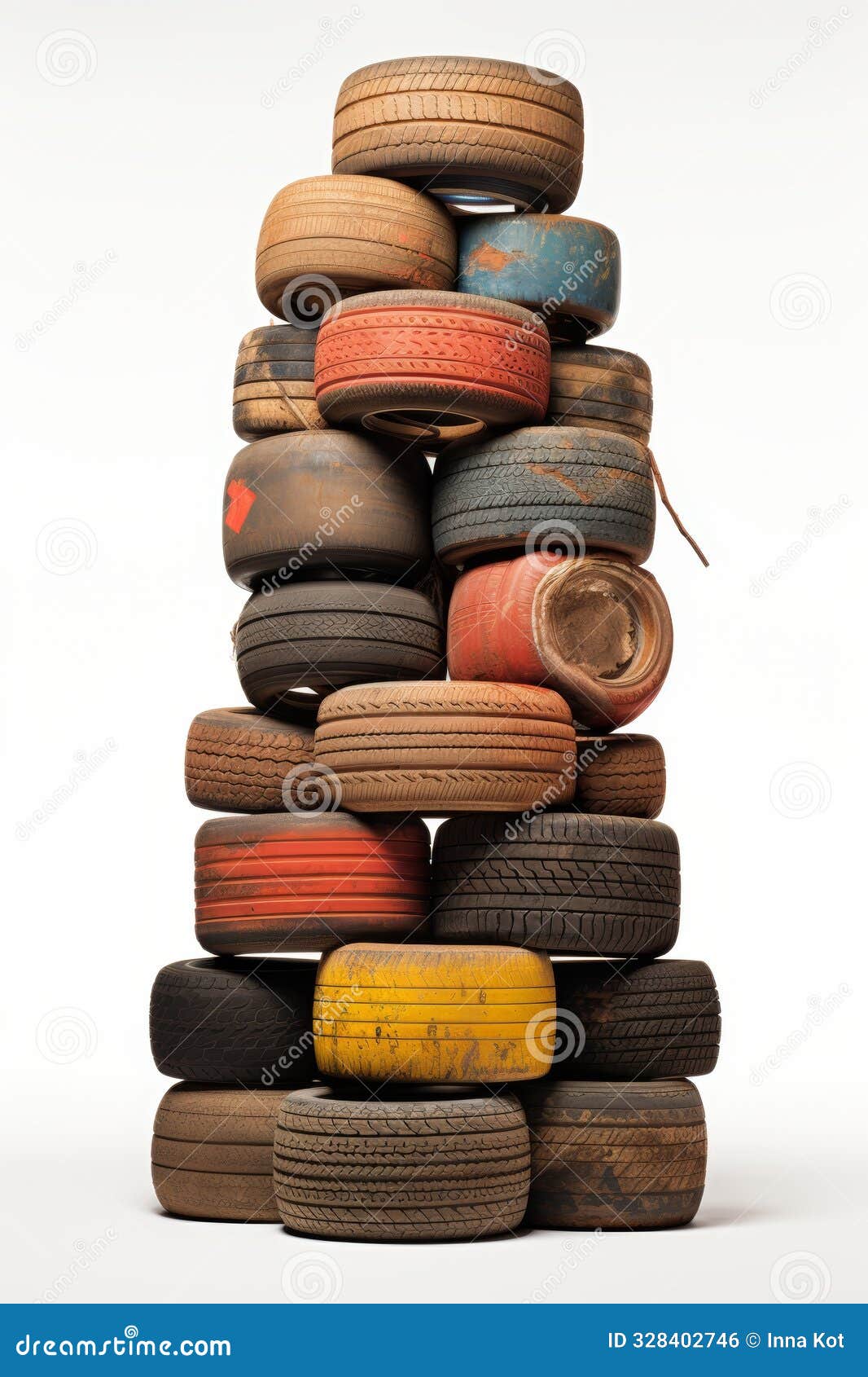 Classic Vintage Worn Tire Stack on White Background with Enduring and ...