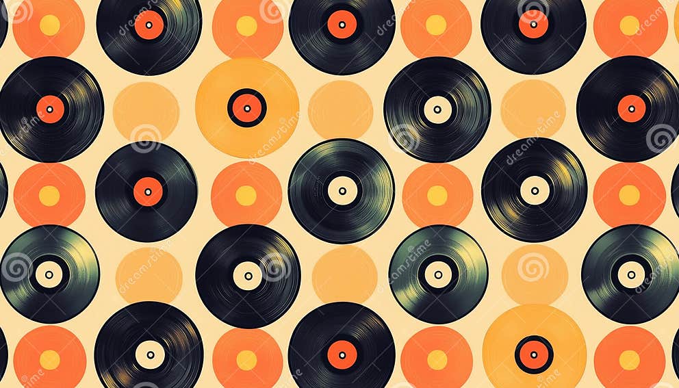 Classic Vinyl Record Pattern on Retro Background Stock Illustration ...