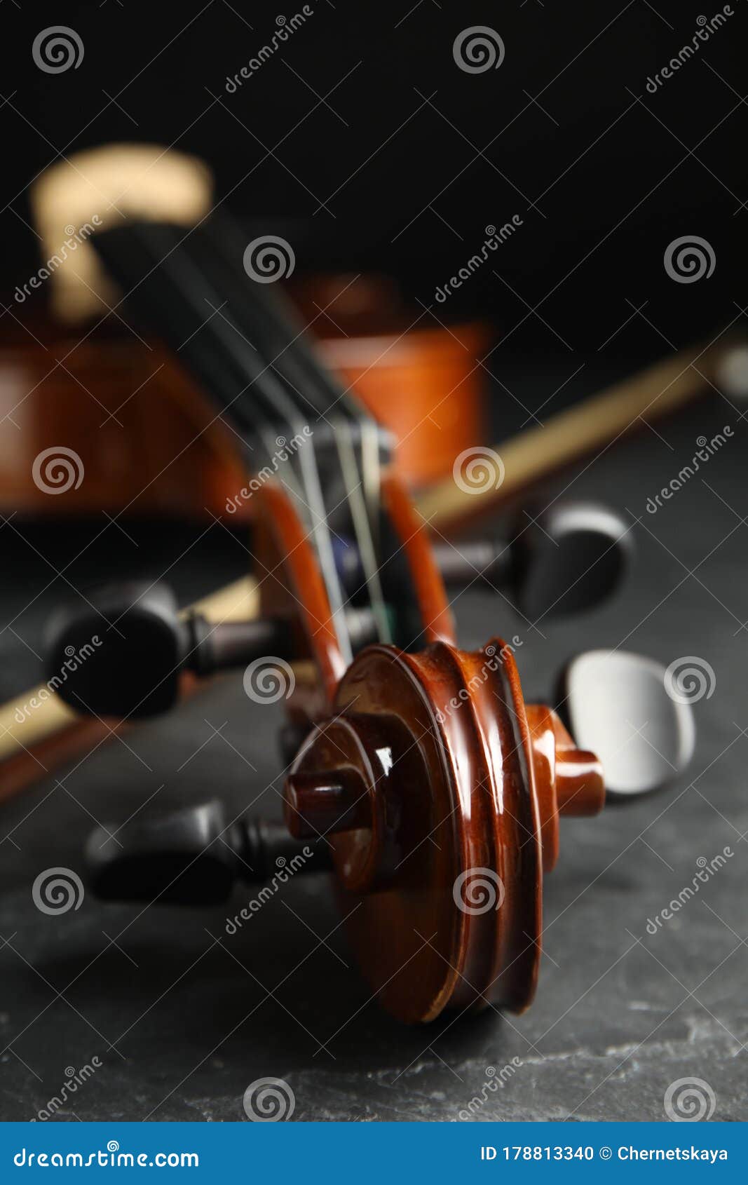 Classic Violin and Bow on Grey Stone Table Stock Photo - Image of ...