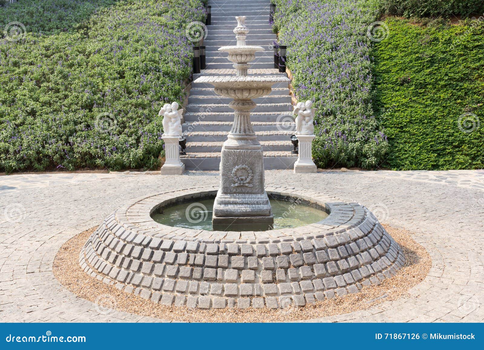 Classic Water Fountain in the Garden. Stock Photo - Image of flowing ...