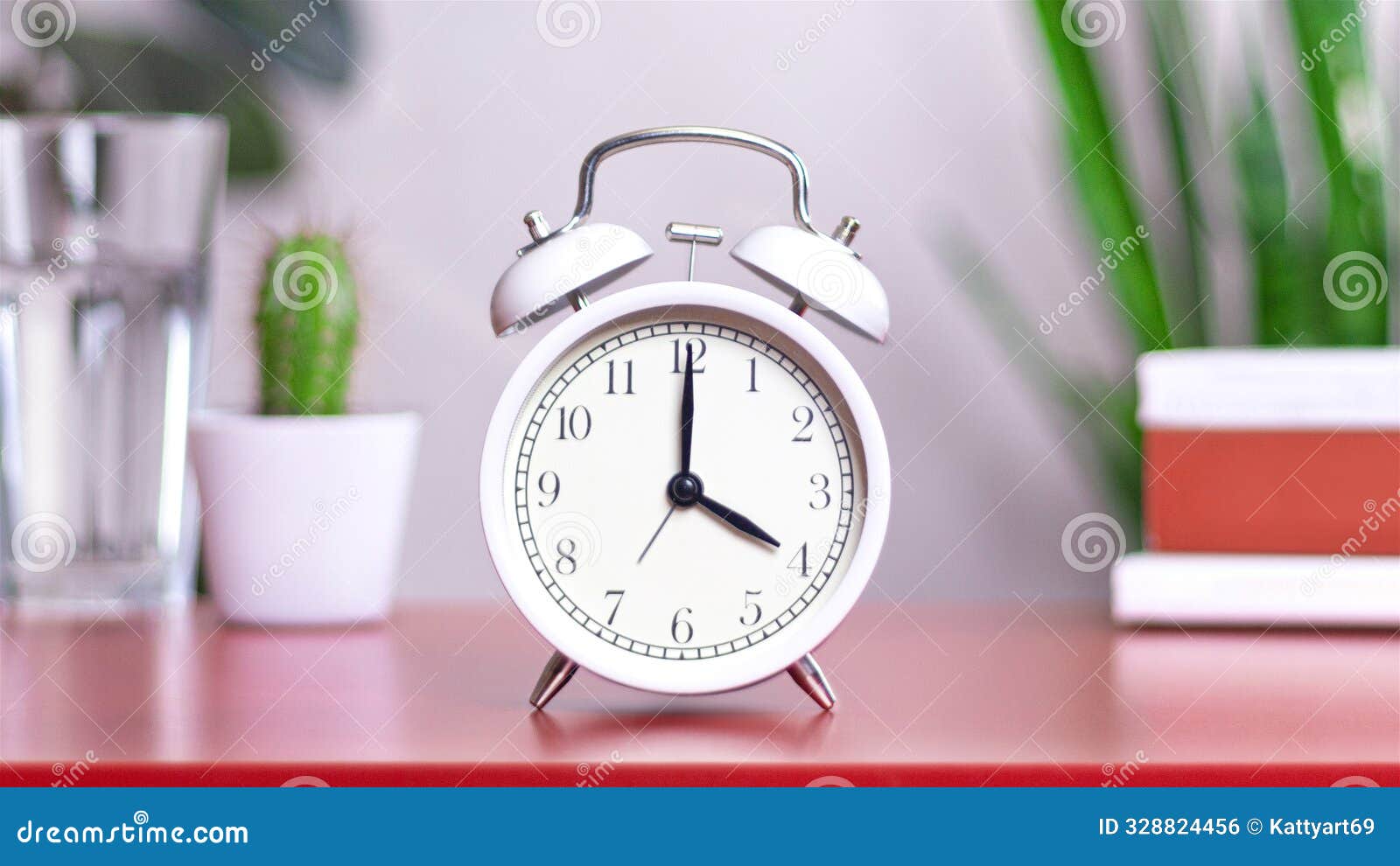 Classic White Clock on a Table. the Clock Hand Points To 4 or 16, Close ...