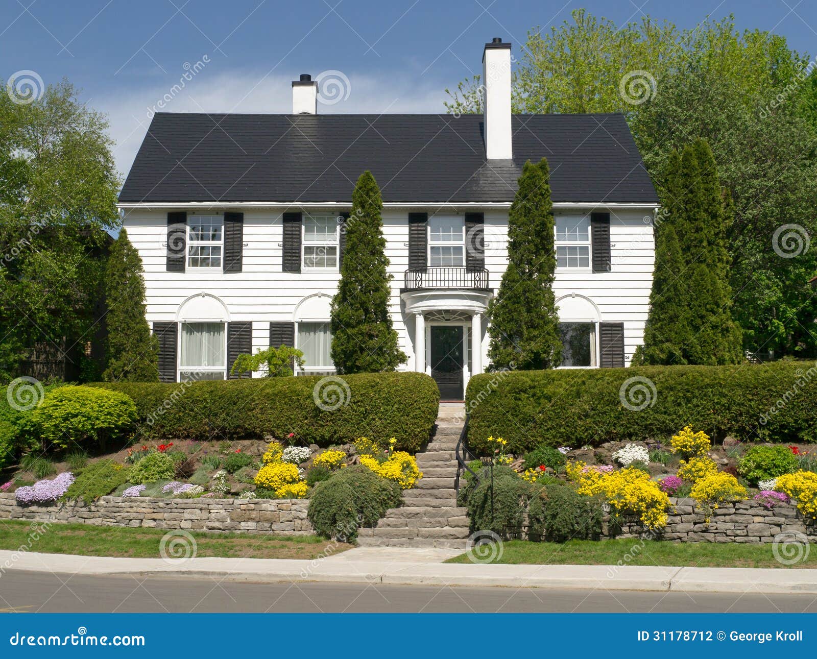 Classic White Colonial Style Home Stock Photo - Image of white ...