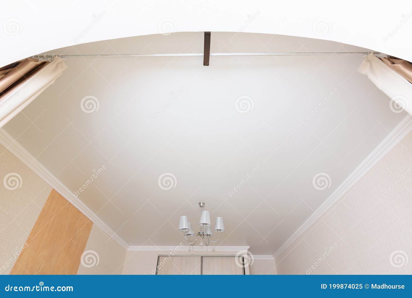Classic White Matte Ceiling in the Bedroom Stock Image - Image of ...