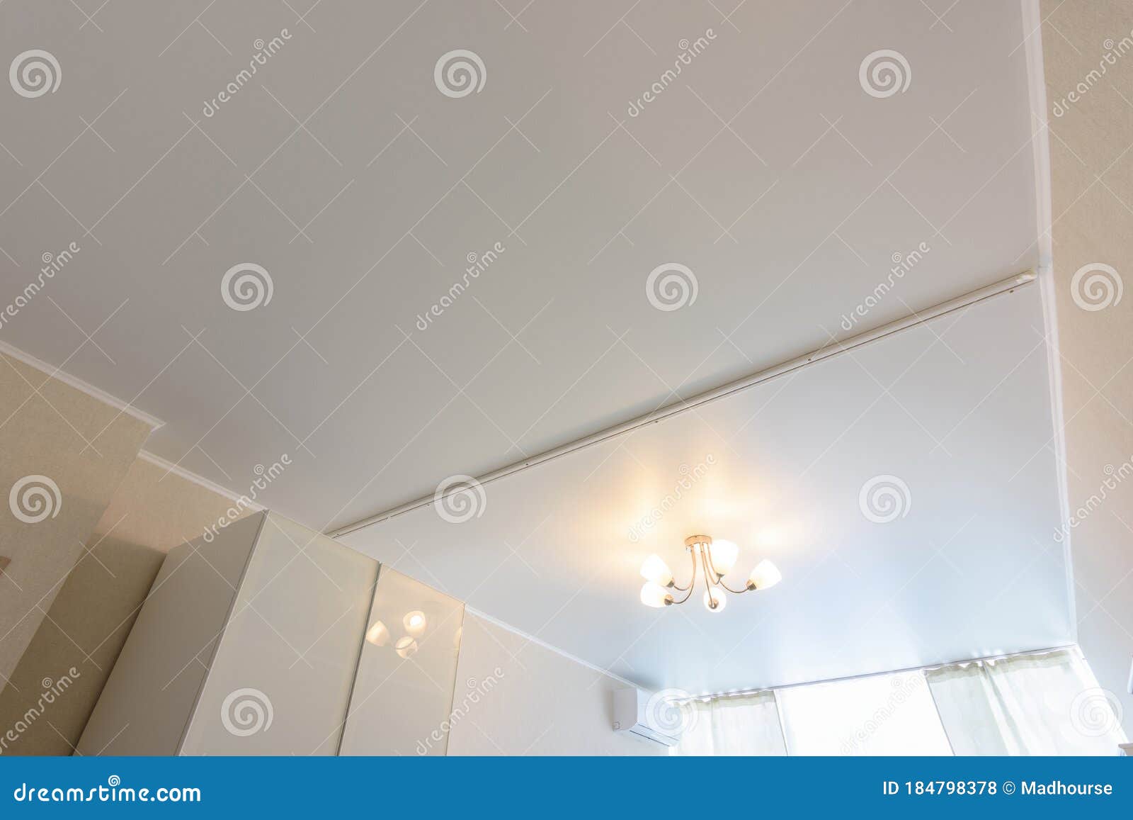 Classic White Matte Stretch Ceiling with Separation for Curtains in Two ...