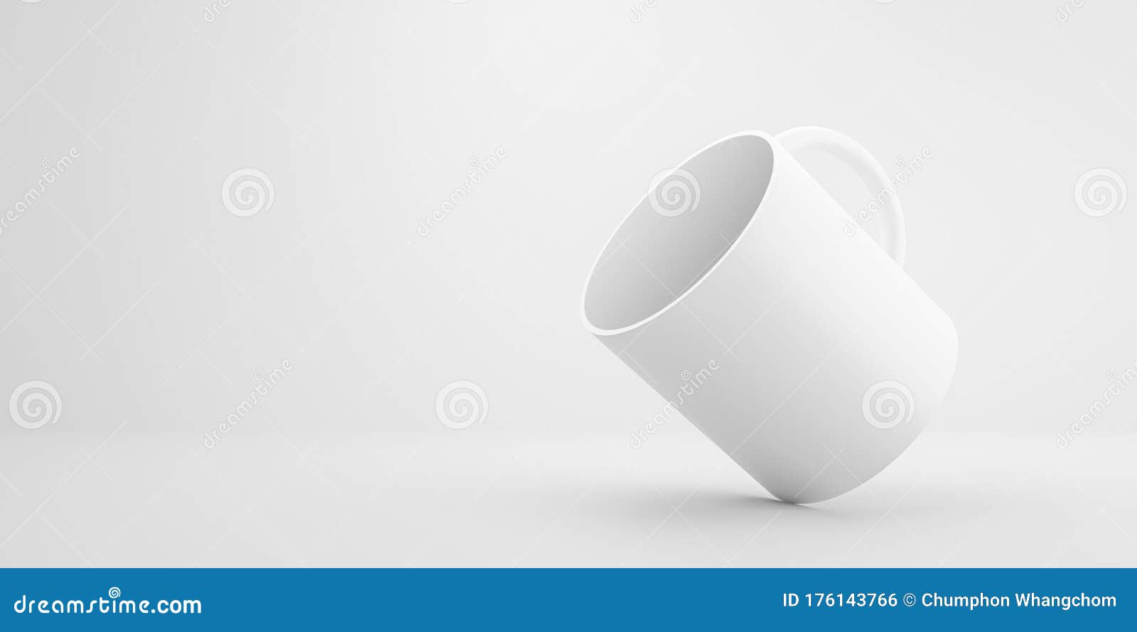 Classic White Mug and Front View Levitation on White Background with ...