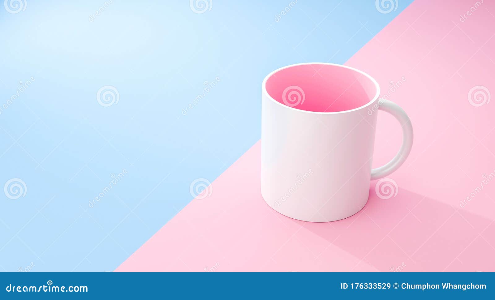 Classic White Mug and Pink Inside on Pastel Summer Background with ...