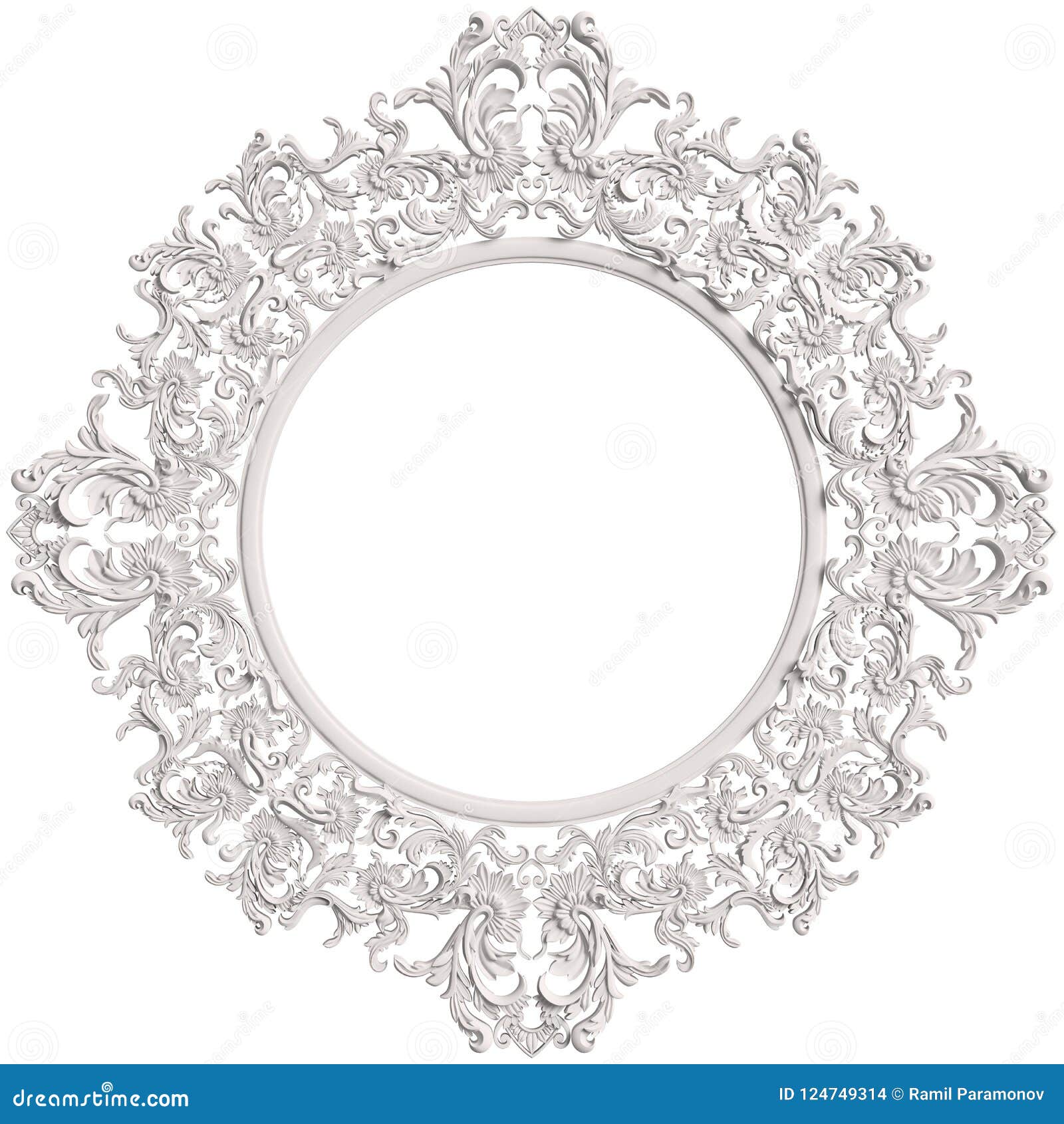 Classic White Round Frame with Ornament Decor Isolated on Dark G Stock ...