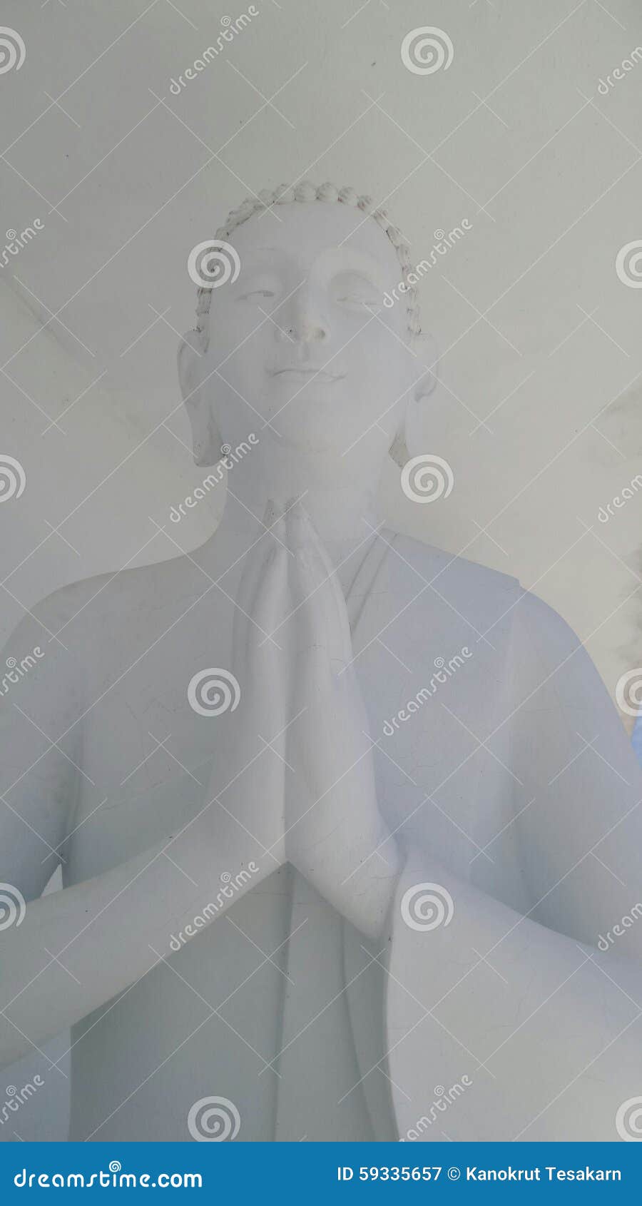 Classic White Sculpture of Buddhist Monk Pay Respect To Buddha Stock ...