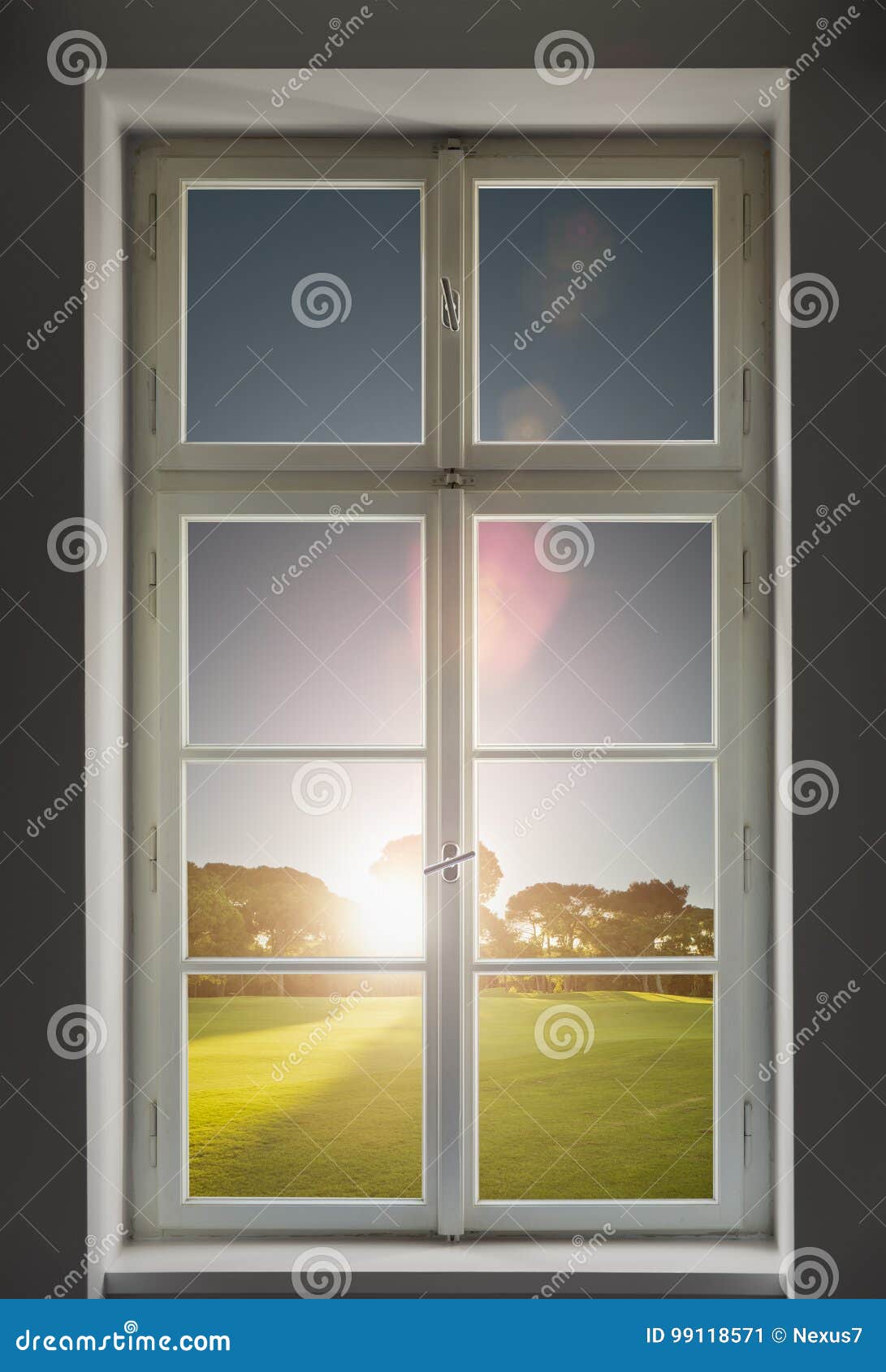 Classic White Window and the Forest View Stock Image - Image of ...