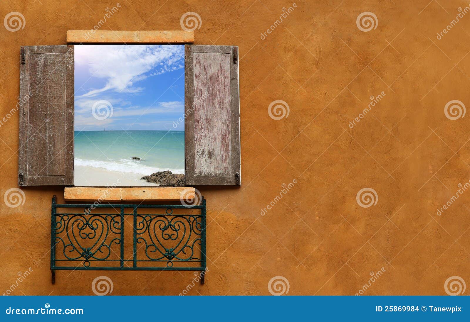 Classic Window Looking Out To Sea and Blue Sky Stock Photo - Image of ...