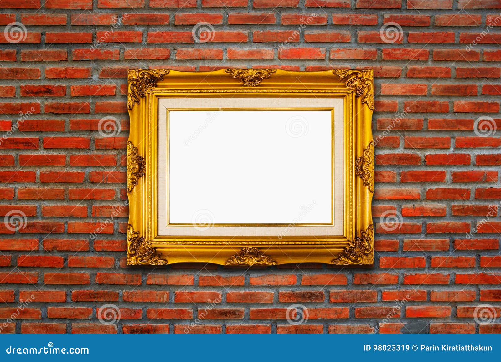 Classic Wooden Frame on Red Brick Wall Background. Stock Image - Image ...
