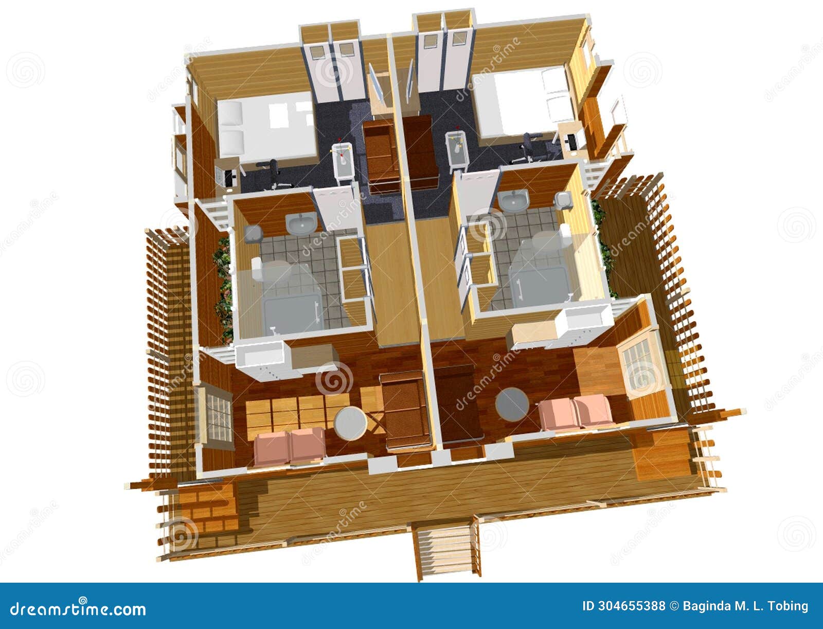 Classic Wooden House Type 4 Interior View Stock Illustration ...