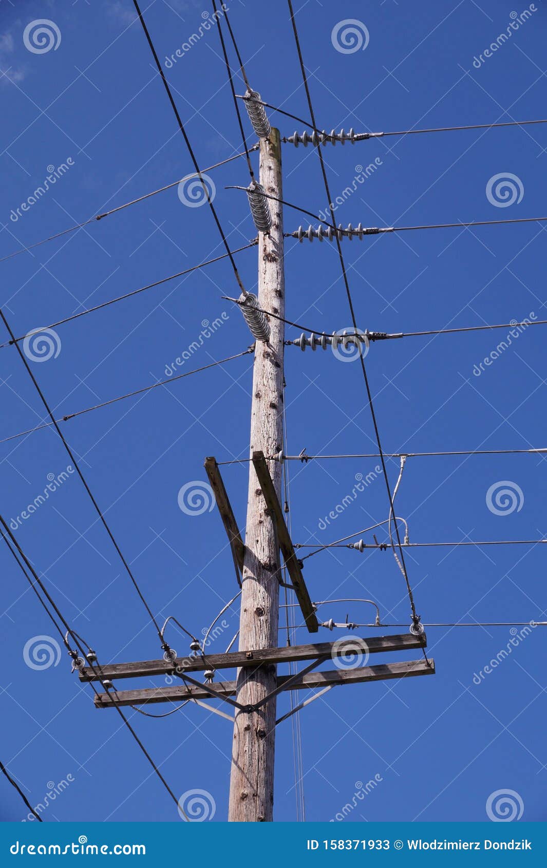 Classic Wooden Pole with Electrical Installations. USA Stock Image ...