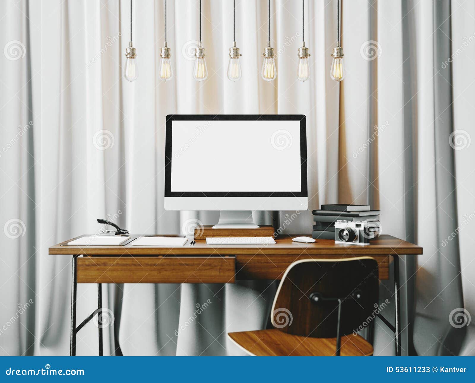 Classic Workspace with White Blinds on the Stock Image - Image of ...