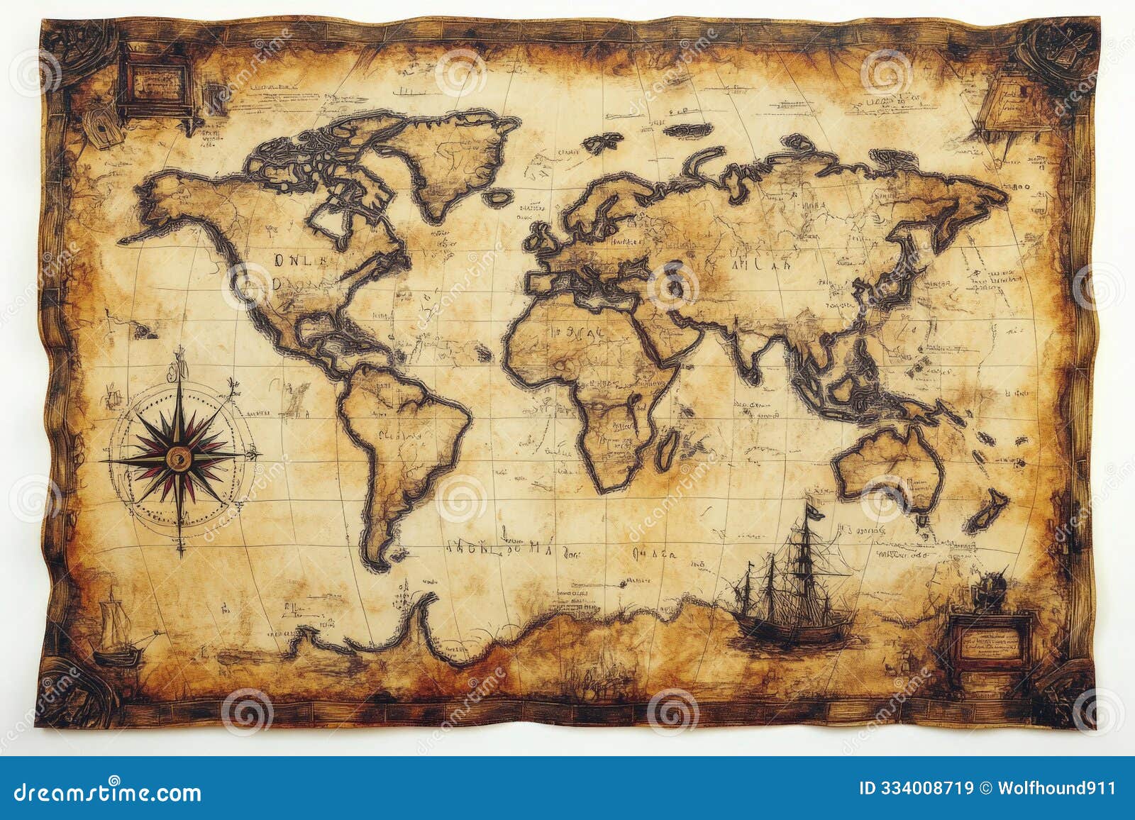 A Classic World Map from the Age of Discovery, Featuring Hand-drawn ...
