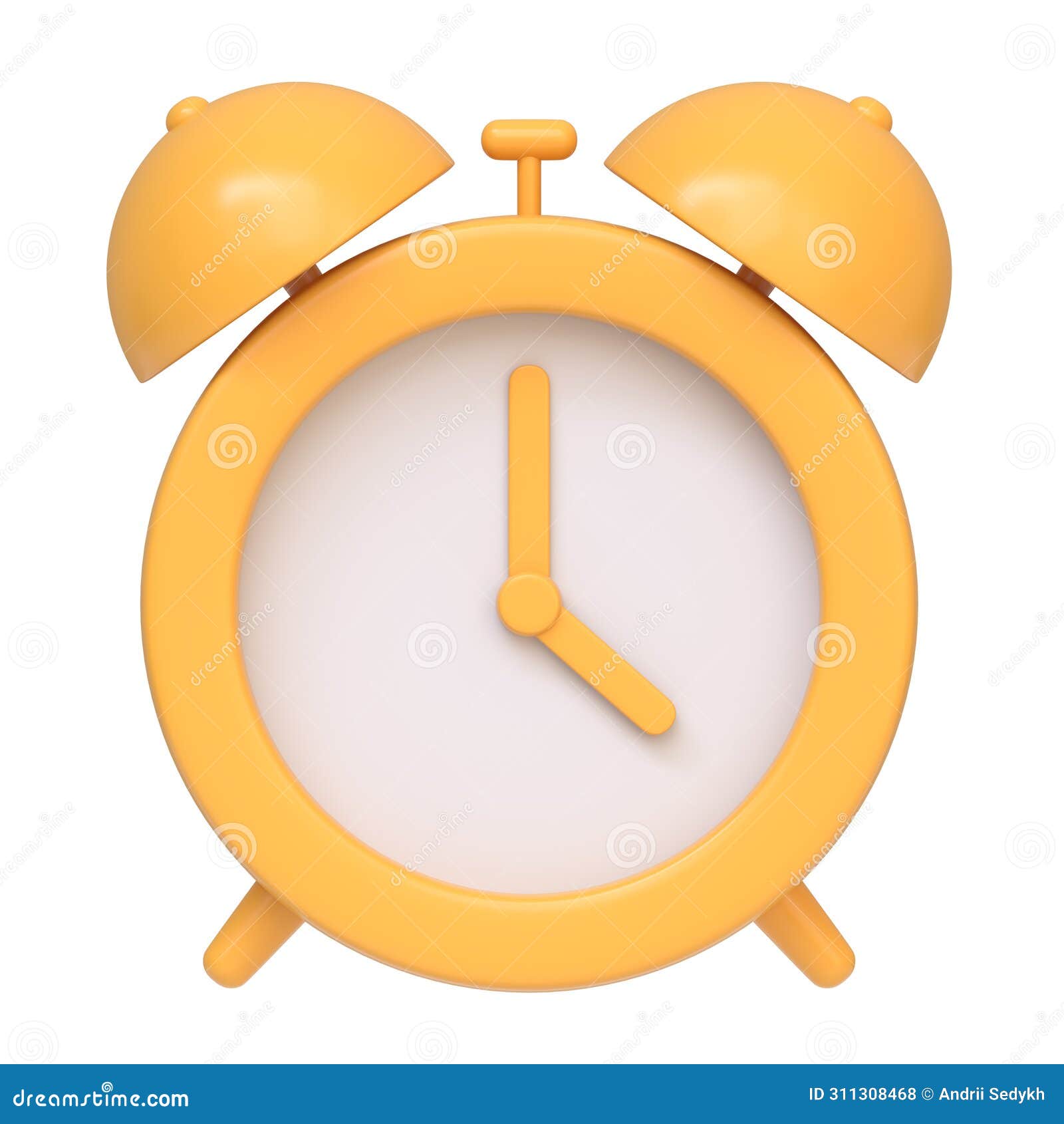 Classic Yellow Alarm Clock Isolated On A White Background Stock