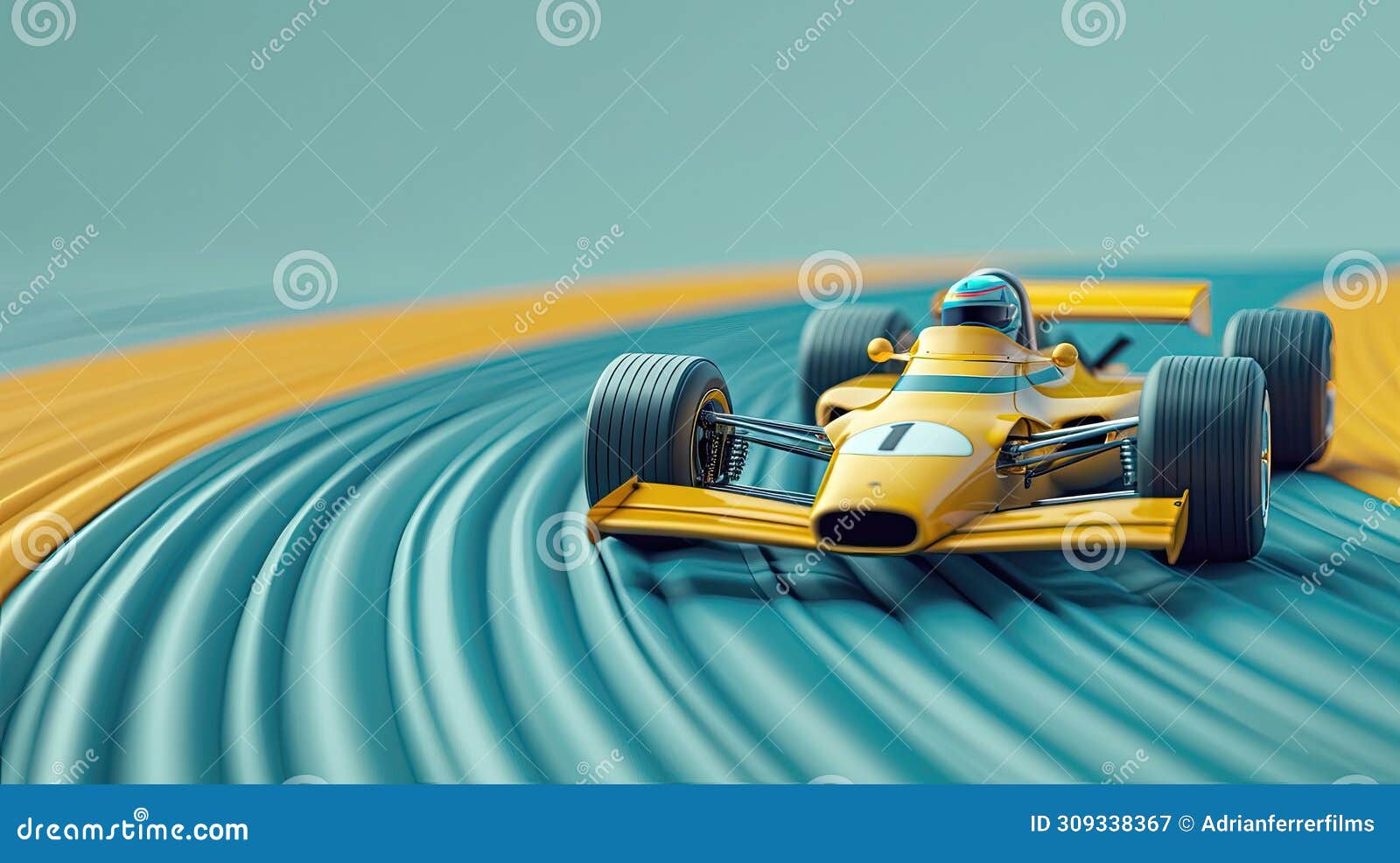 Classic Yellow Race Car on a Flowing Blue and Yellow Track. Stock Image ...