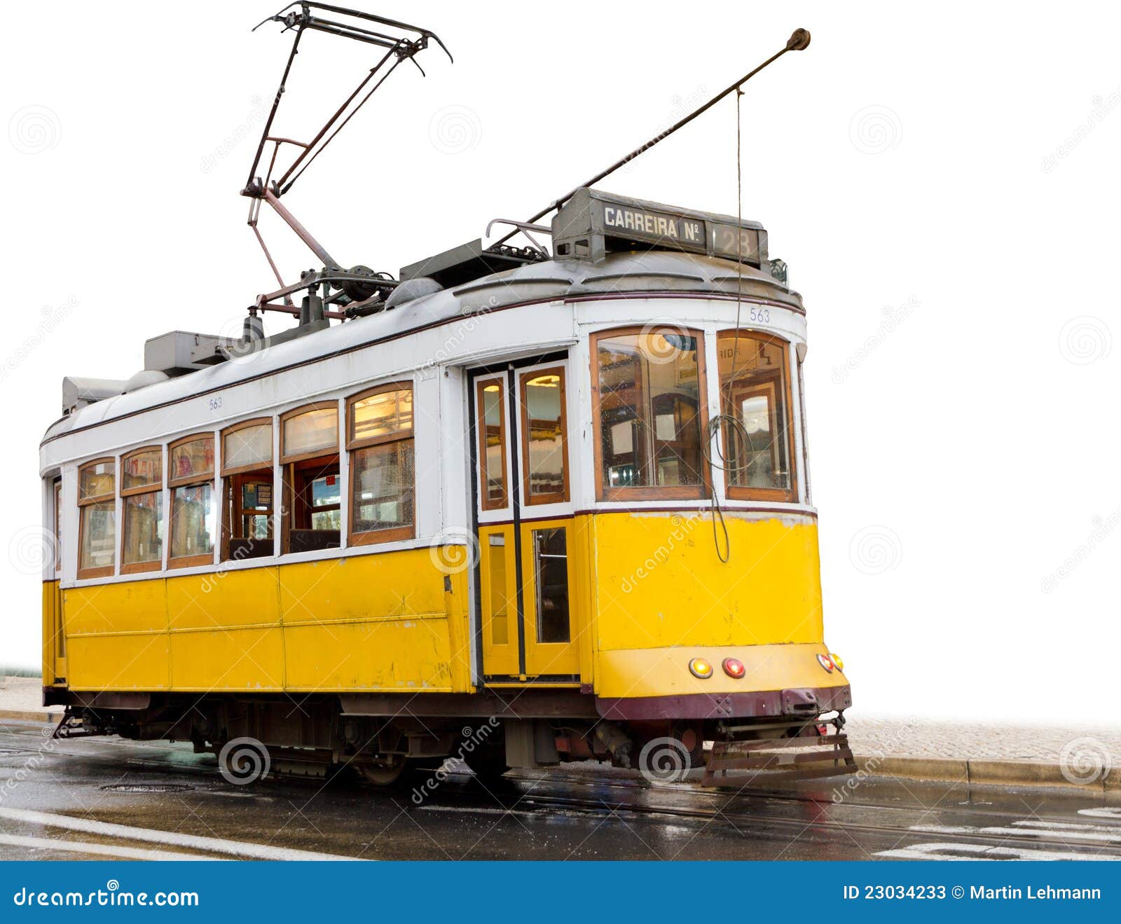Classic Yellow Tram of Lisbon on White Stock Image - Image of built ...