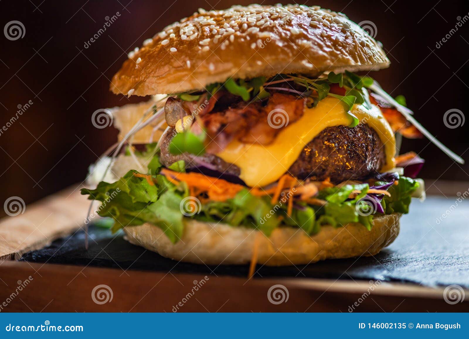 Classical American Hamburger Stock Image - Image of kitchen, rustic ...