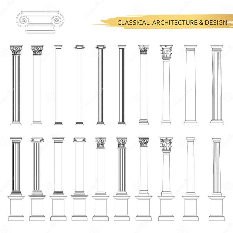 Classical Architectural Form Drawings in Set. Vector Drawing Design ...