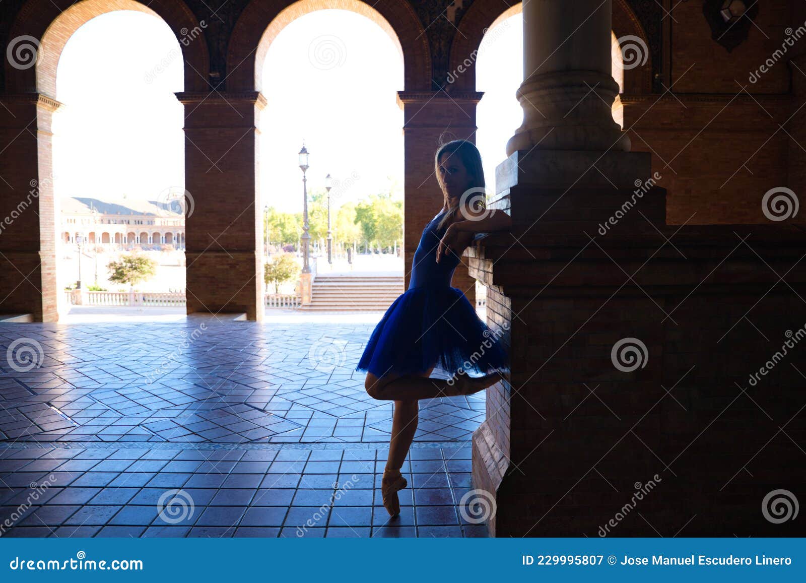 Classical Ballet Dancer Leans on Columns in the Park and Looking at the ...