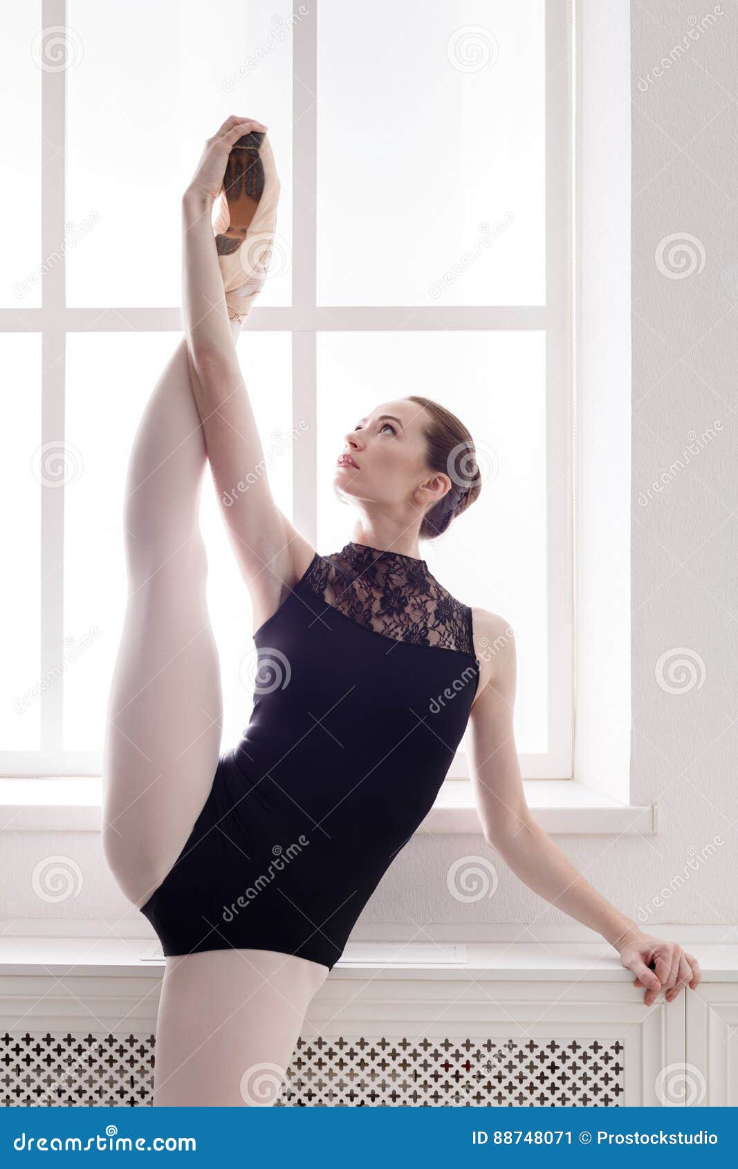 Classical Ballet Dancer in Split Stretching, Portrait Stock Image ...