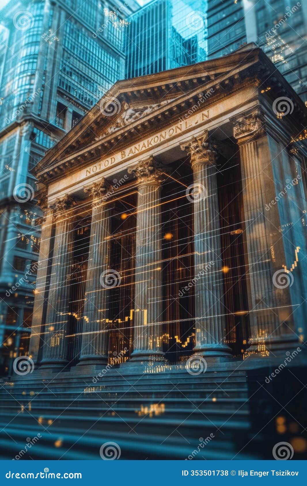 Classical Bank Facade in Modern Financial District Balancing History ...