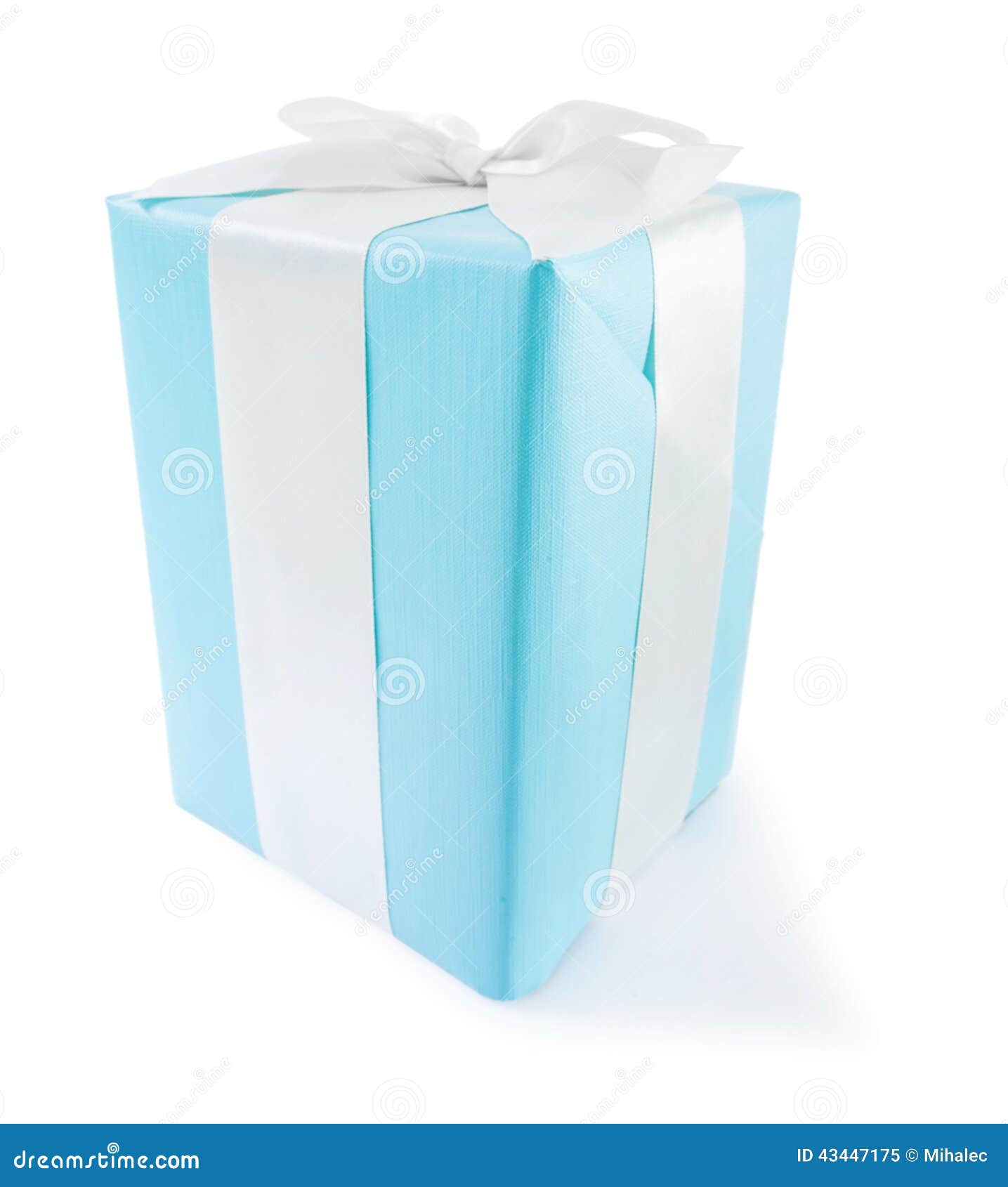 Classical Big Blue Gift Box with White Bow Isolate Stock Image - Image ...