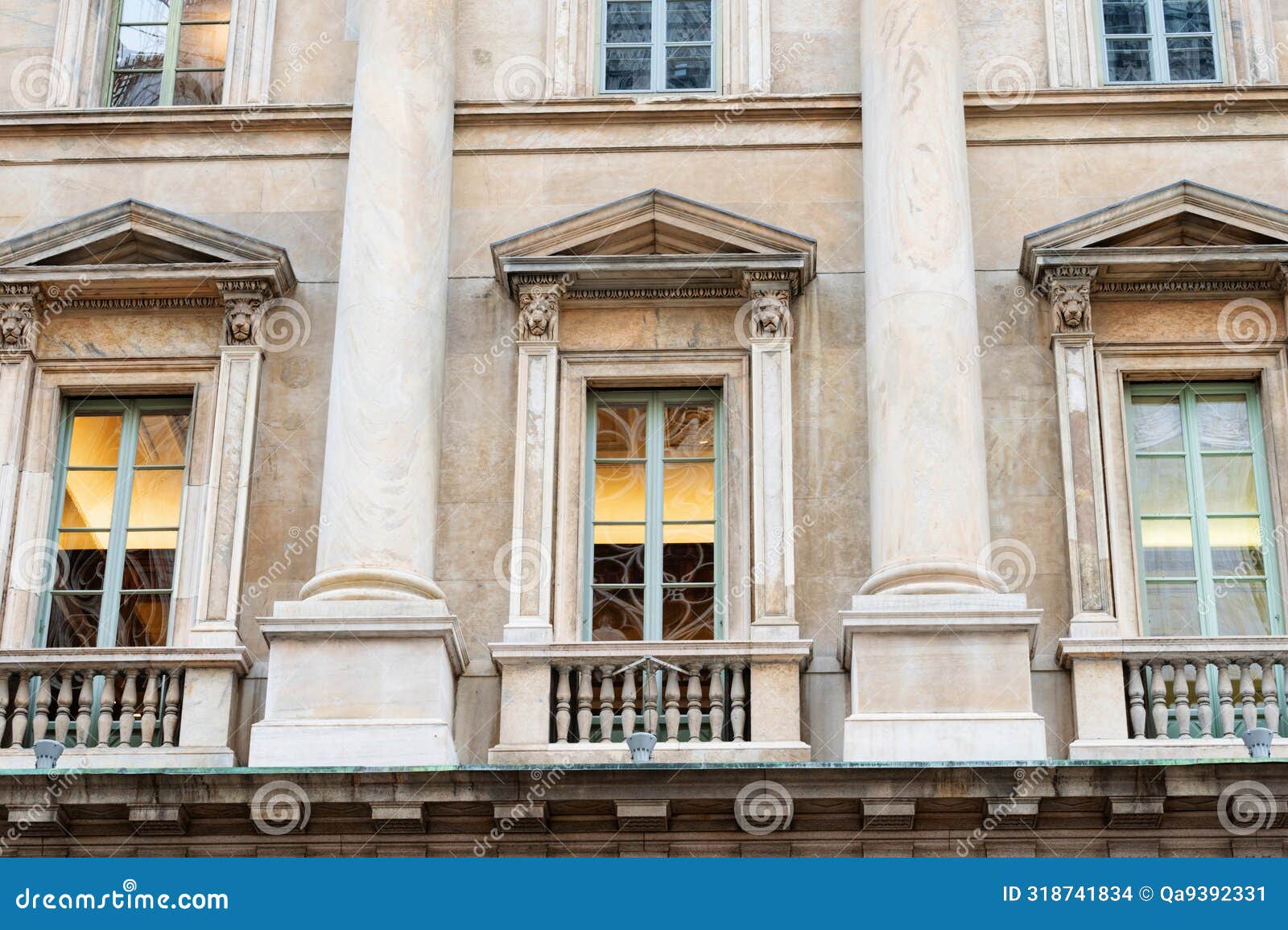 Classical Building Facade with Columns and Windows Stock Photo - Image ...